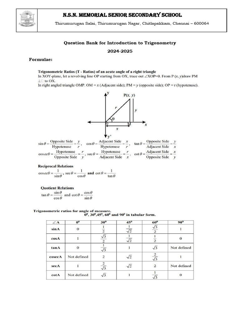 Introduction To Trignometry QB | PDF | Trigonometry | Euclidean Plane Geometry