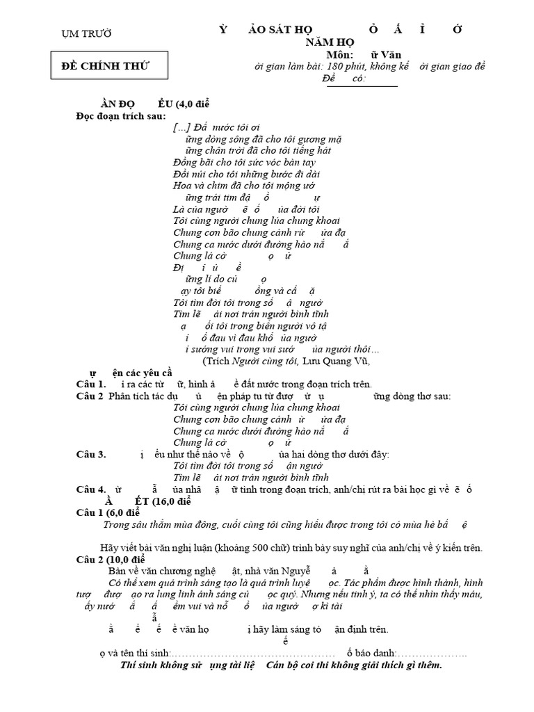 Ngu Van - de KSCL HSG C M - NH 2024-2025 | PDF