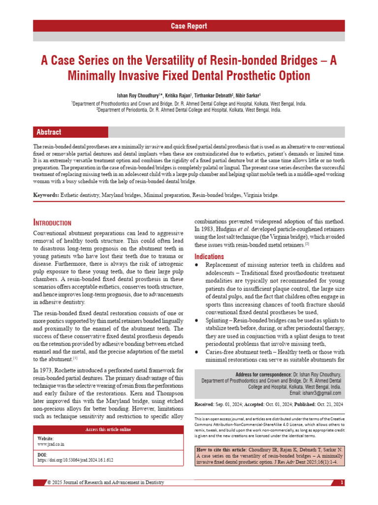 A Case Series On The Versatility of Resin-Bonded Bridges - A Minimally ...