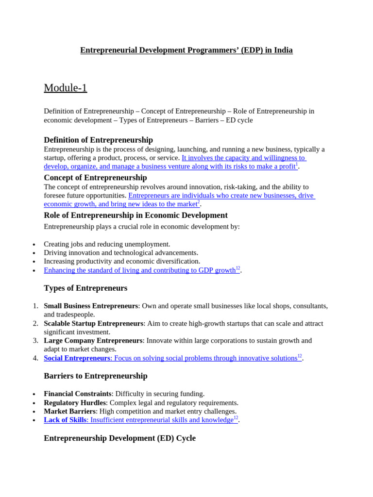 Entrepreneurial Development Programmers | PDF | Entrepreneurship ...