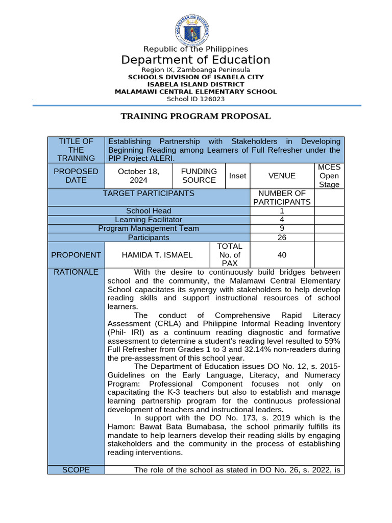 PROPOSAL inset | PDF | Teachers | Learning