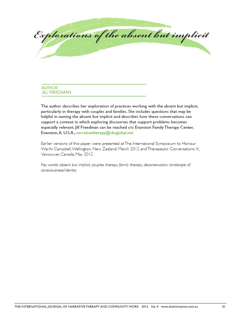 Exploring Absent but Implicit in Therapy | PDF | Experience