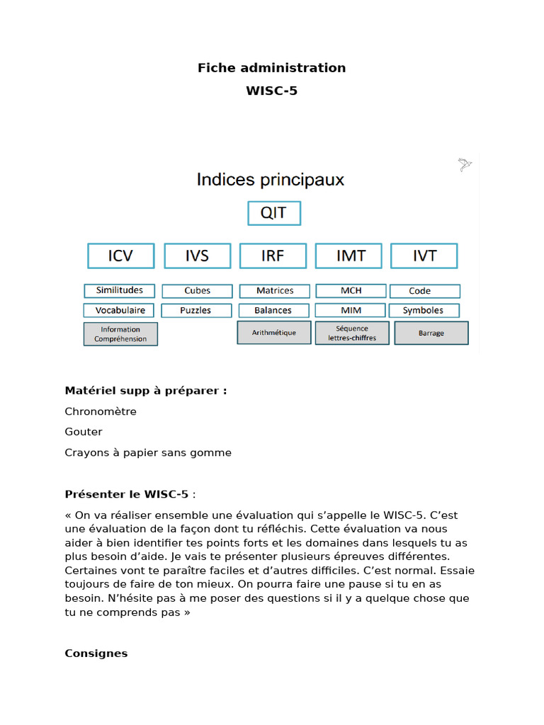 Fiche administration WISC 5 | PDF