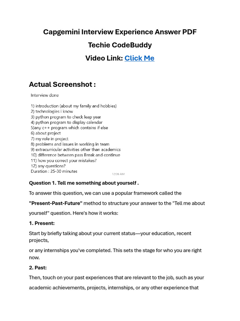 Capgemini Interview Experience Answer PDF | PDF | Control Flow | Cognitive Science