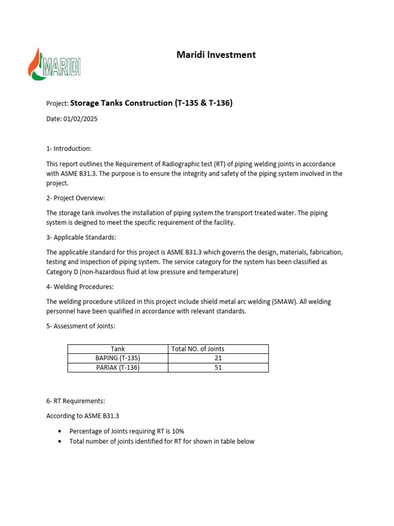 Piping Number of Joint Require RT | PDF