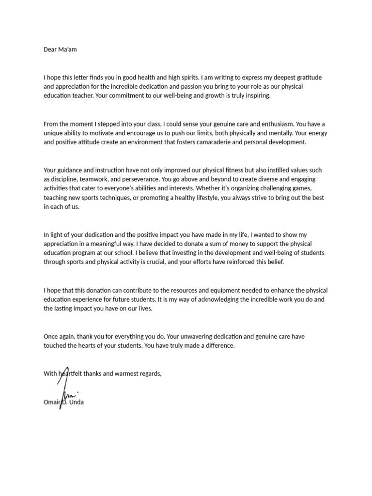 Student's Tribute to PE Teacher | PDF