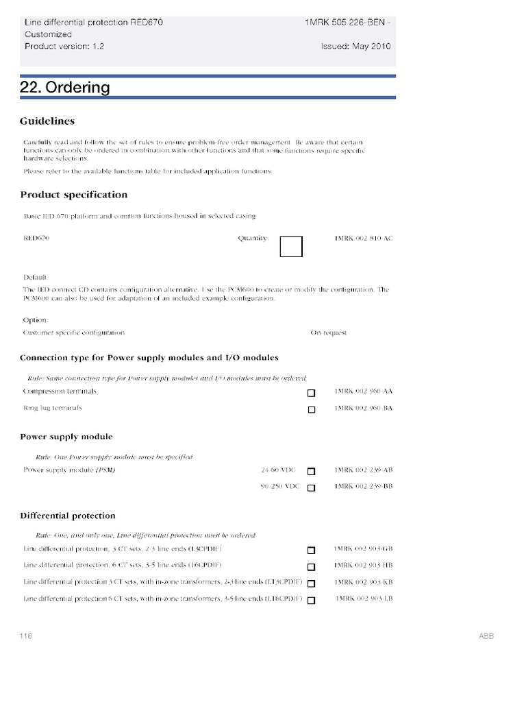 BFL RED670 Ordering Code 1mrk505226-Ben - en - Product - Guide - Red670 ...