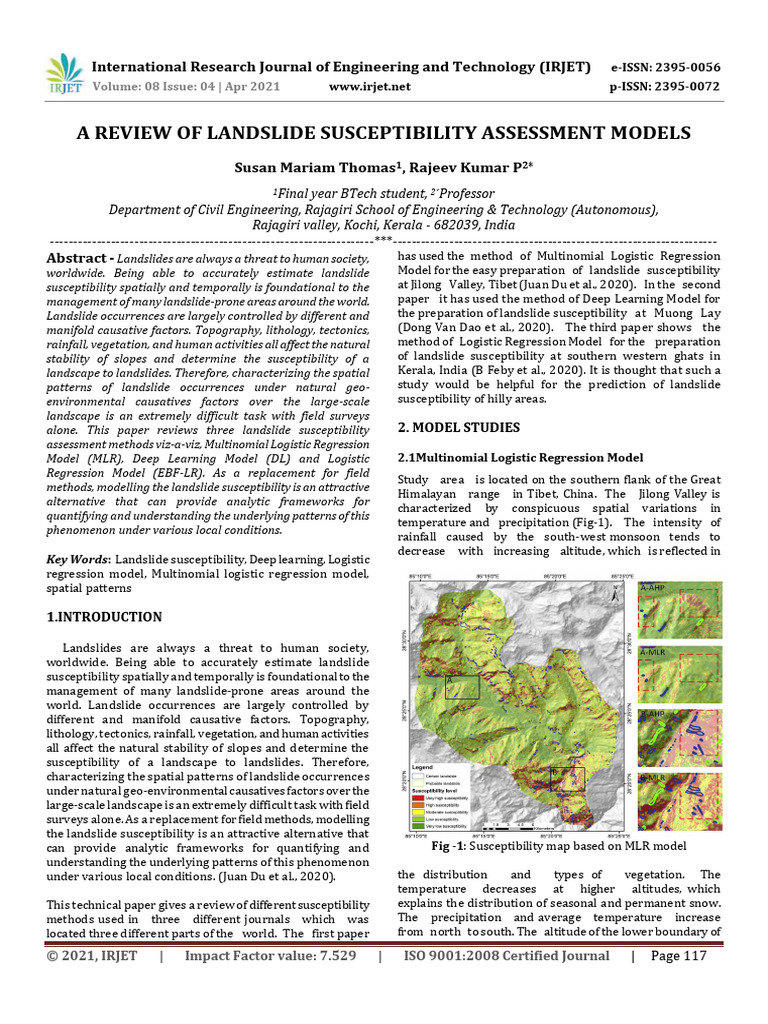 Irjet A Review of Landslide Susceptibili | PDF | Landslide | Sensitivity And Specificity