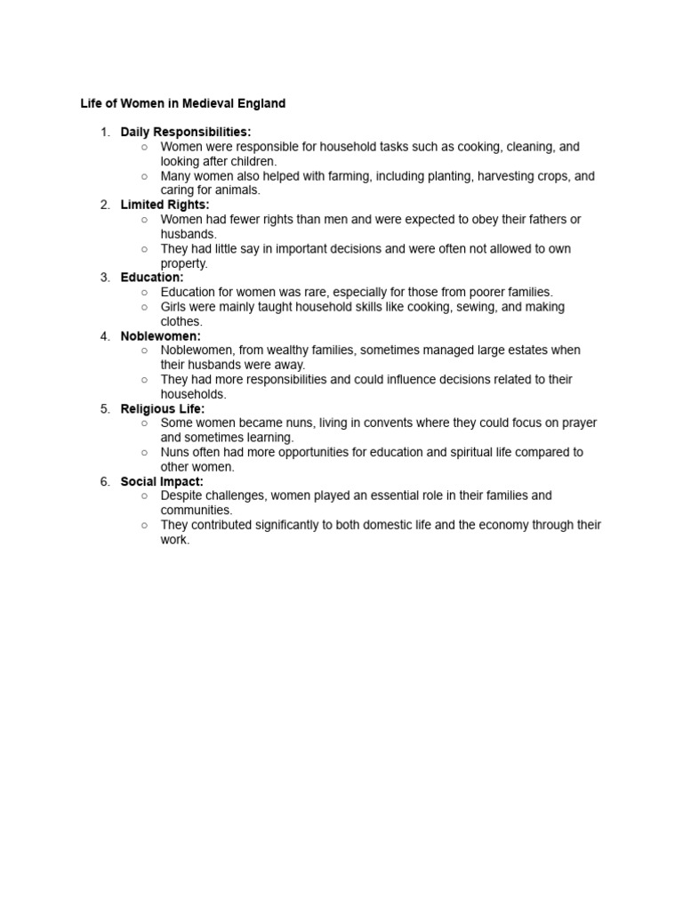 Women in Medieval England | PDF