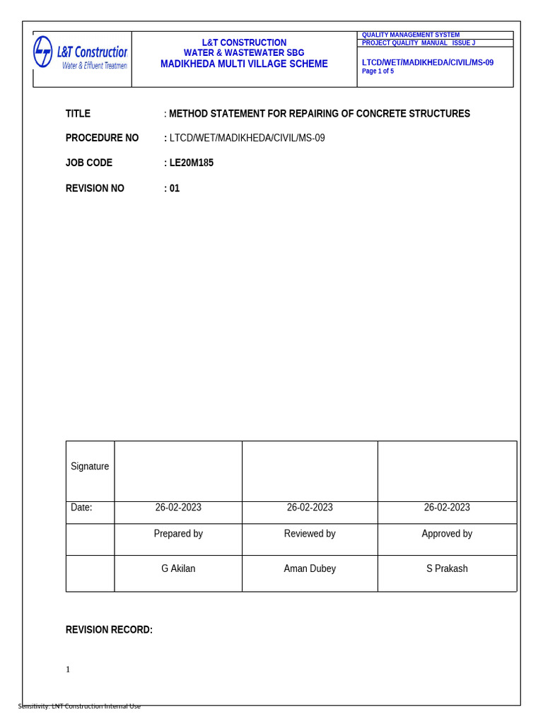 Concrete Repair Method Statement | PDF