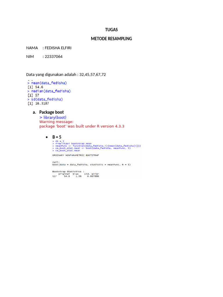 Tugas 2 Metode Resampling Fedisha Elfiri | PDF | Bootstrapping (Statistics) | Resampling ...