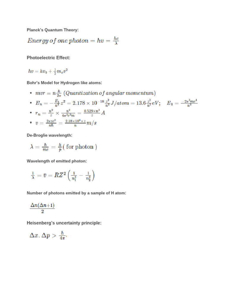 Quantum Theory Concepts and MCQs | PDF