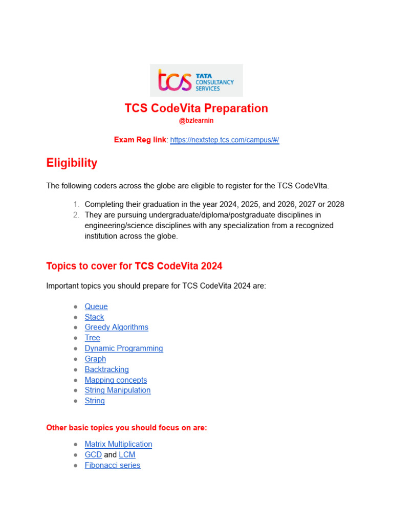 TCS CodeVita Preparation | PDF | Theoretical Computer Science | Algorithms And Data Structures