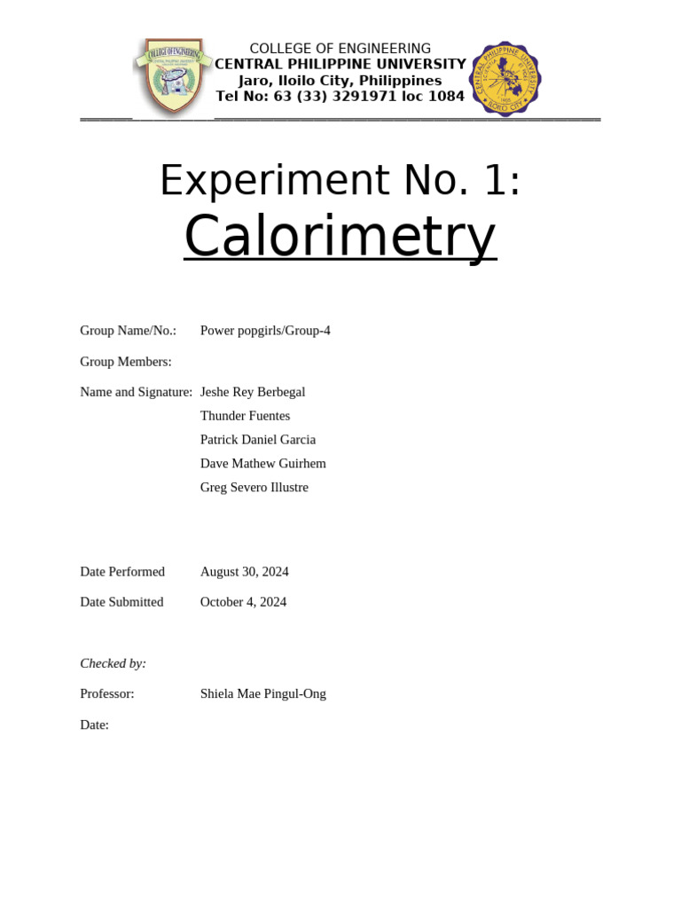 Experiment No. 1 - Calorimetry (Group-4) | PDF | Calorimetry | Heat