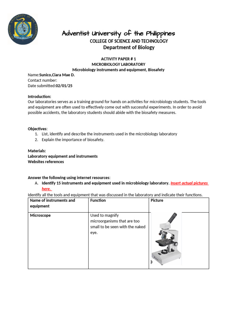 ACTIVITY PAPER 1 Instruments Lab New | PDF | Sterilization ...