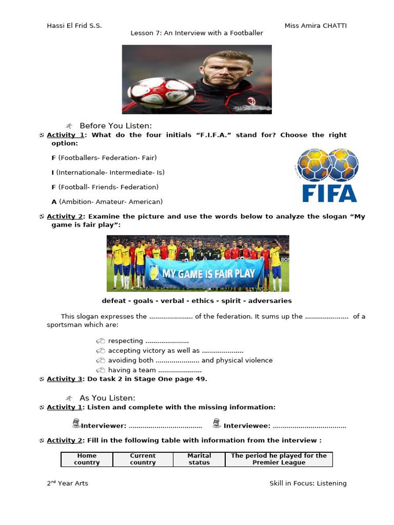 An Interview With A Footballer CLT Communicative Language Teaching ...