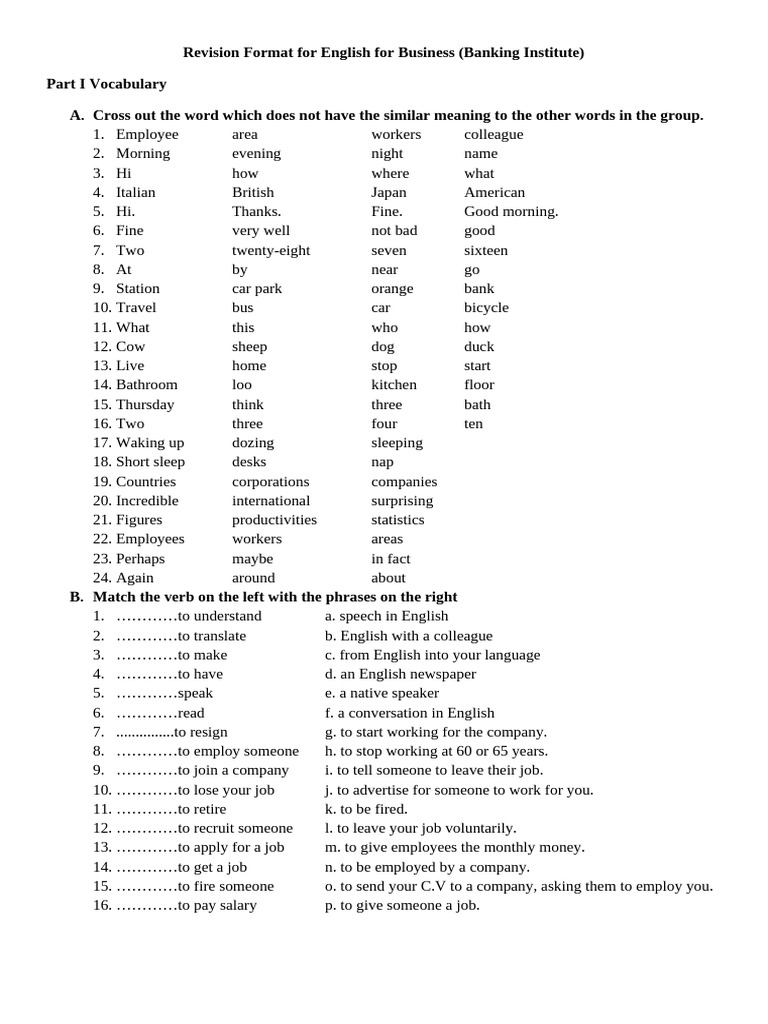 Revision Format For English For Business 1 | PDF | Linguistics
