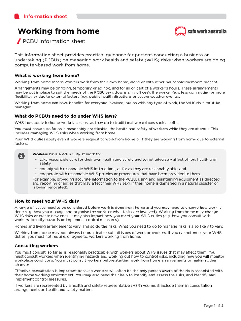 Working-From-Home Pcbu Information-Sheet July2023 | PDF | Occupational ...