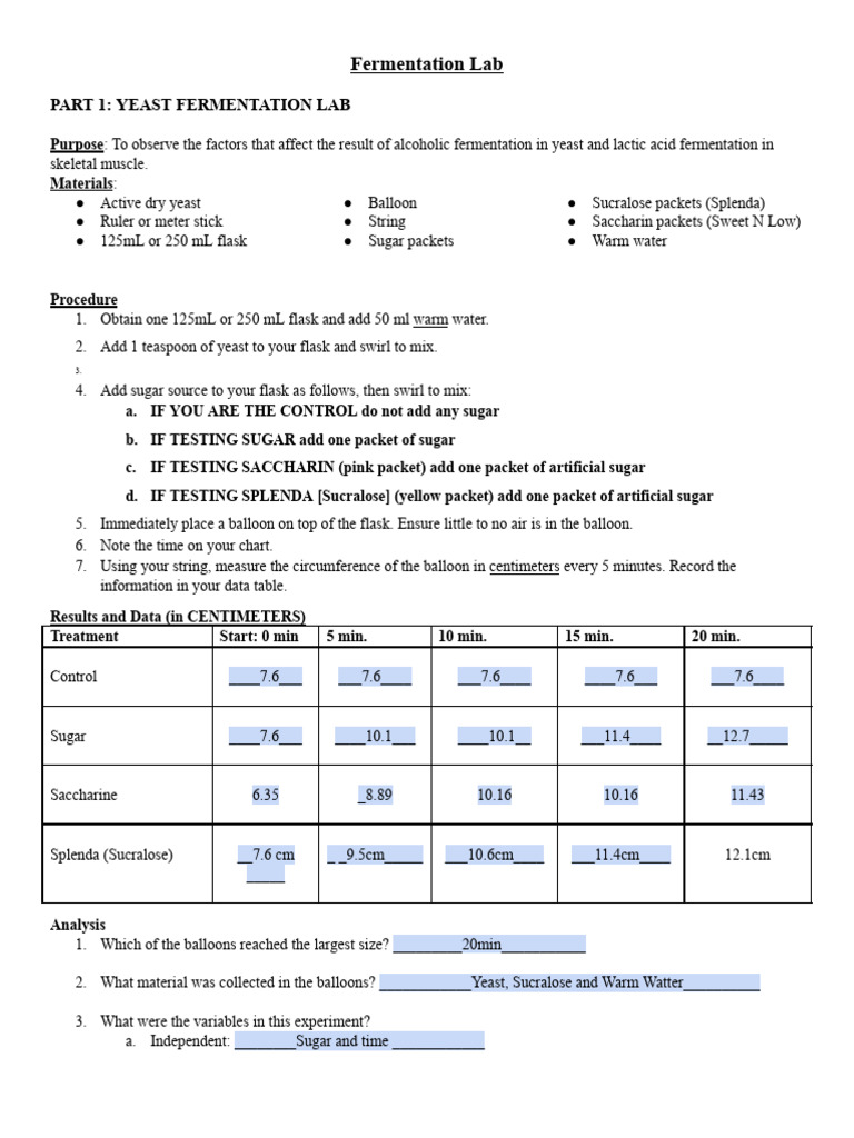 Alcoholic & Lactic Acid Fermentation Lab V2 (With Lableled Axis) | PDF | Cellular Respiration ...