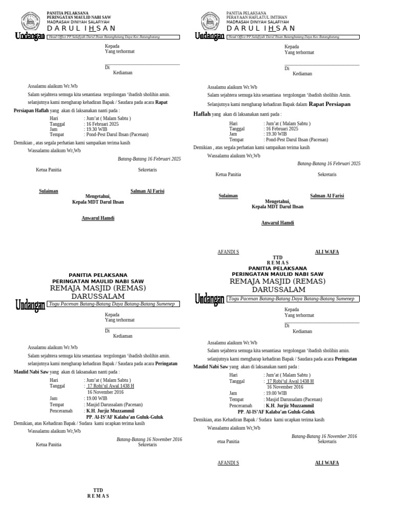 UNDANGAN PERSIAPAN HAFLAH | PDF