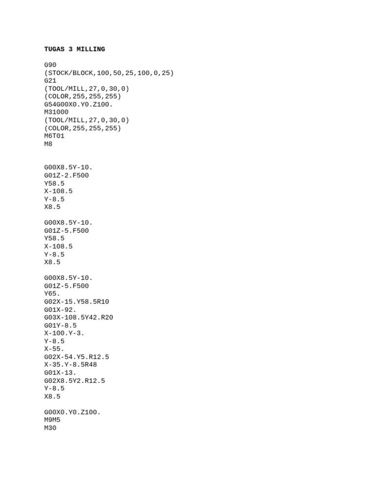 CNC Milling Code Instructions | PDF