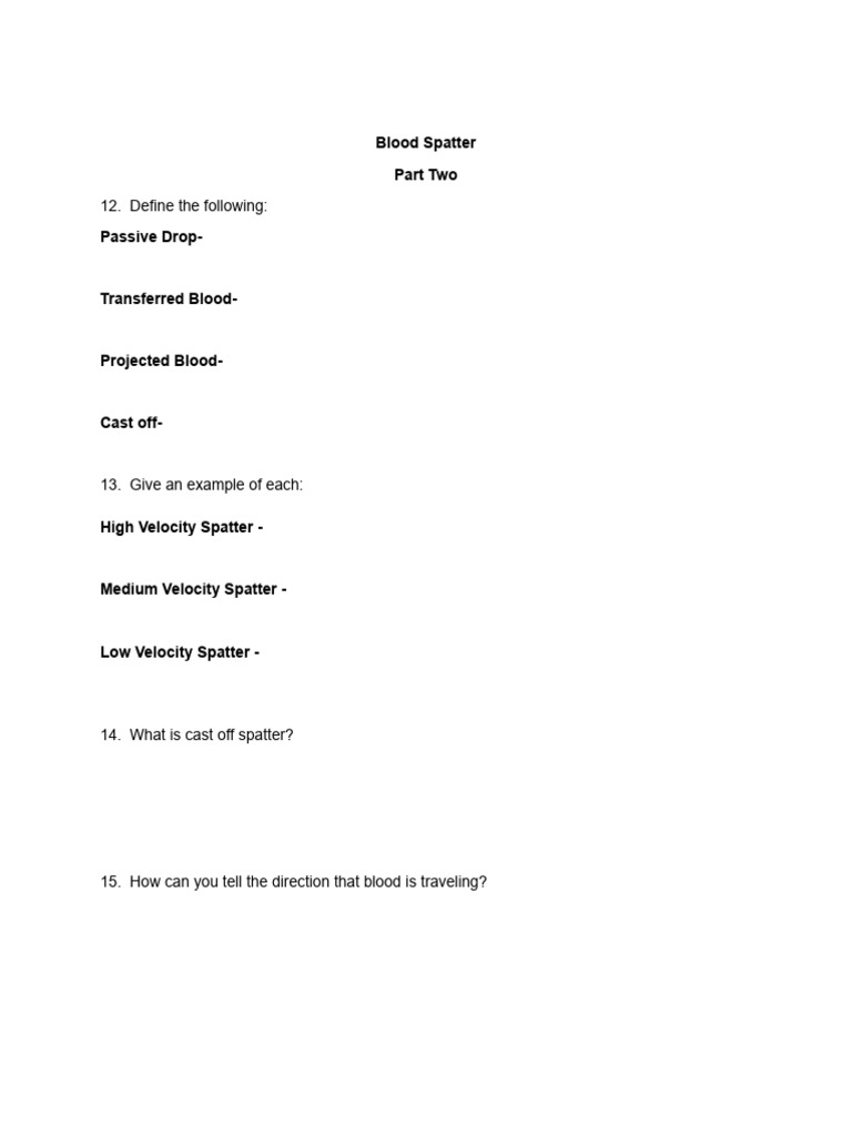 Blood Spatter Notes 2024 - Updated - Part Two | PDF