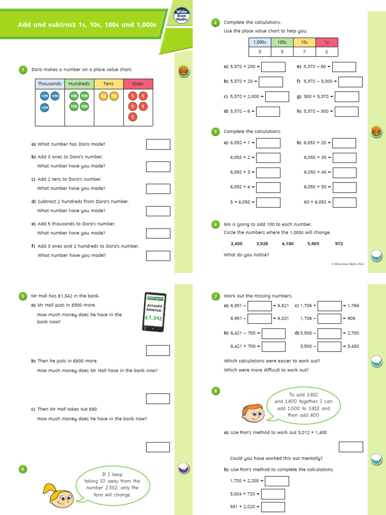 Y4 Autumn Block 2 WO1 Add and Subtract 1s 10s 100s and 1000s 2022 | PDF ...