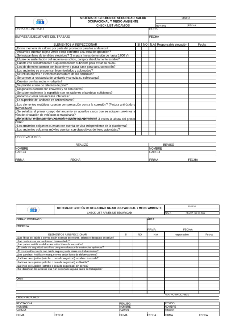 Checklist de Seguridad para Andamios y Arnés | PDF | Andamio
