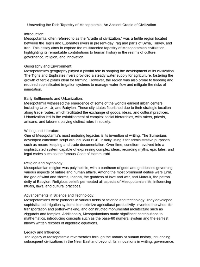 Mesopotamia - An Ancient Cradle of Civilization | PDF | Mesopotamia ...