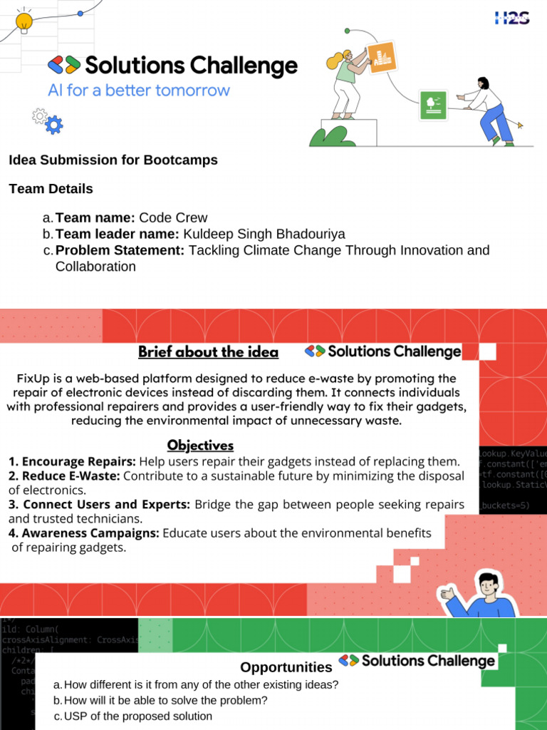 Solutions Challenge - Idea Submission For Bootcamp | PDF