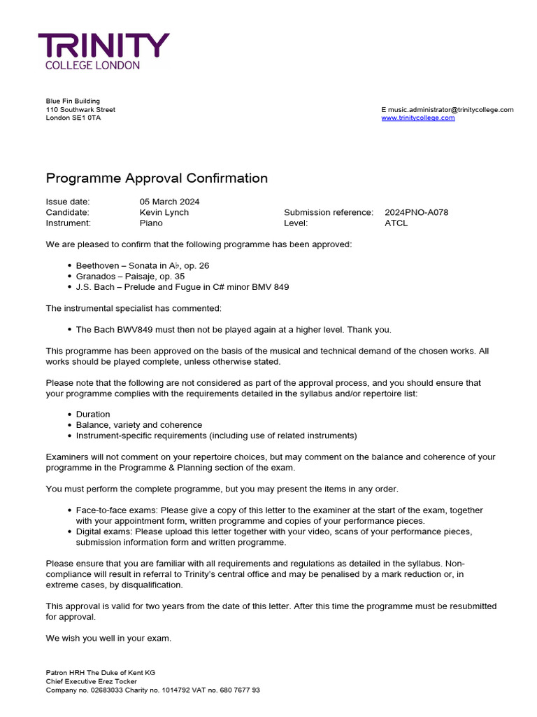 2024PNO-A078 Trinity College London Diploma Approval Confirmation Kevin ...