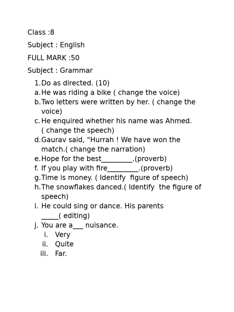 Class 8 ( English) | PDF