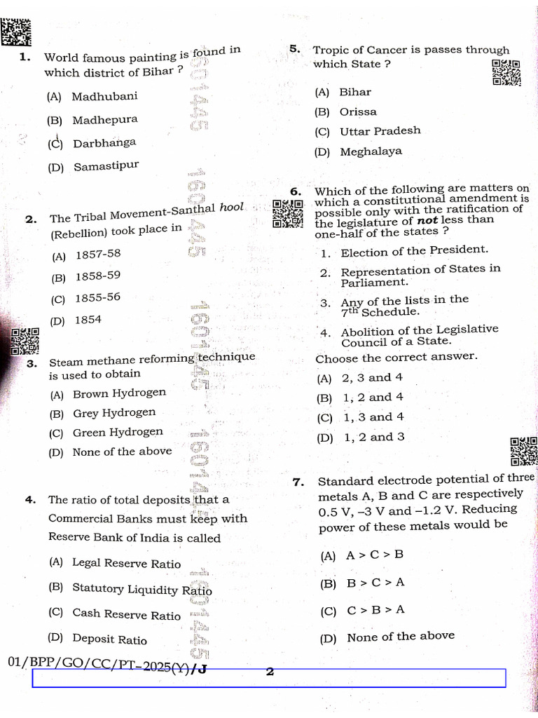 70th BPSC Re-Exam Question Paper (English) | PDF
