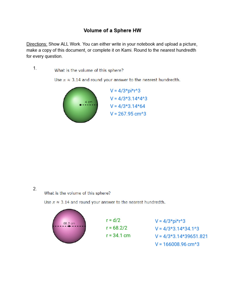 Sphere Volume Homework | PDF | Sphere | Geometry