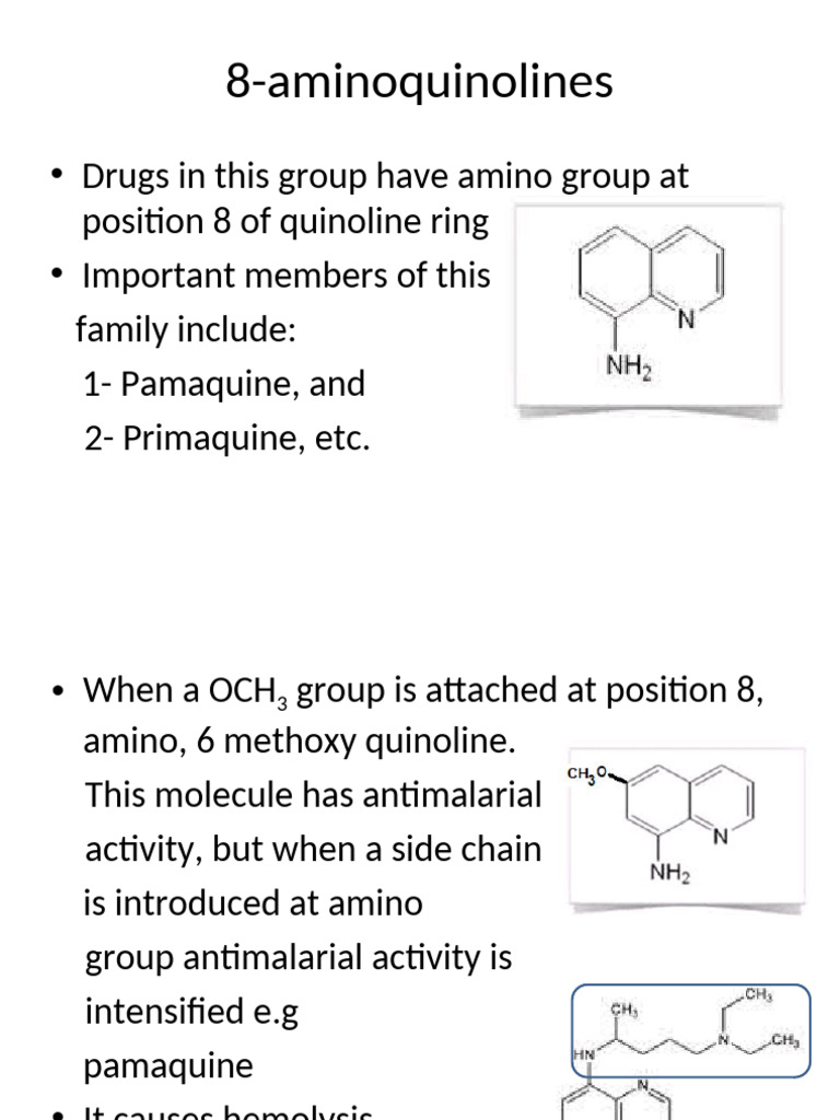 Pamaquine: Structure and Antimalarial Uses | PDF