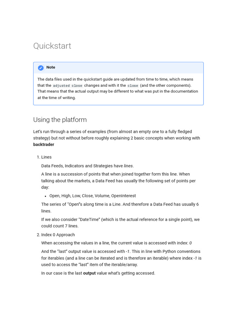 Quickstart Guide - Backtrader | PDF | Prices | Profit (Economics)