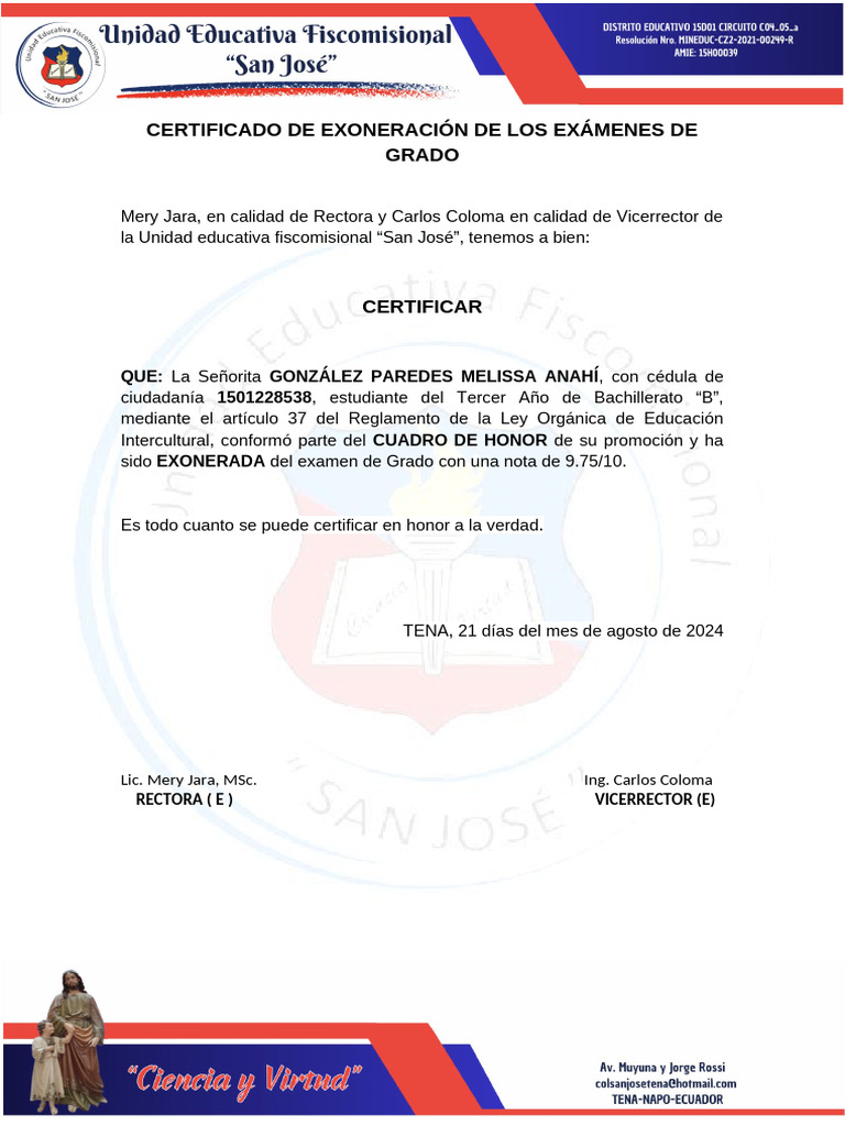 Certificado de Exoneración | PDF