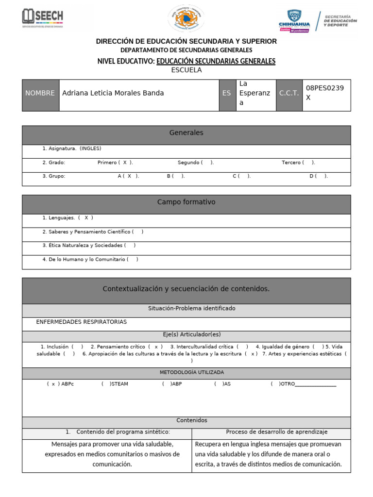 Planeacion Mes 1-Ingles 1ero Dic-24 - Ene-25 | PDF | Neumonía | Rúbrica ...