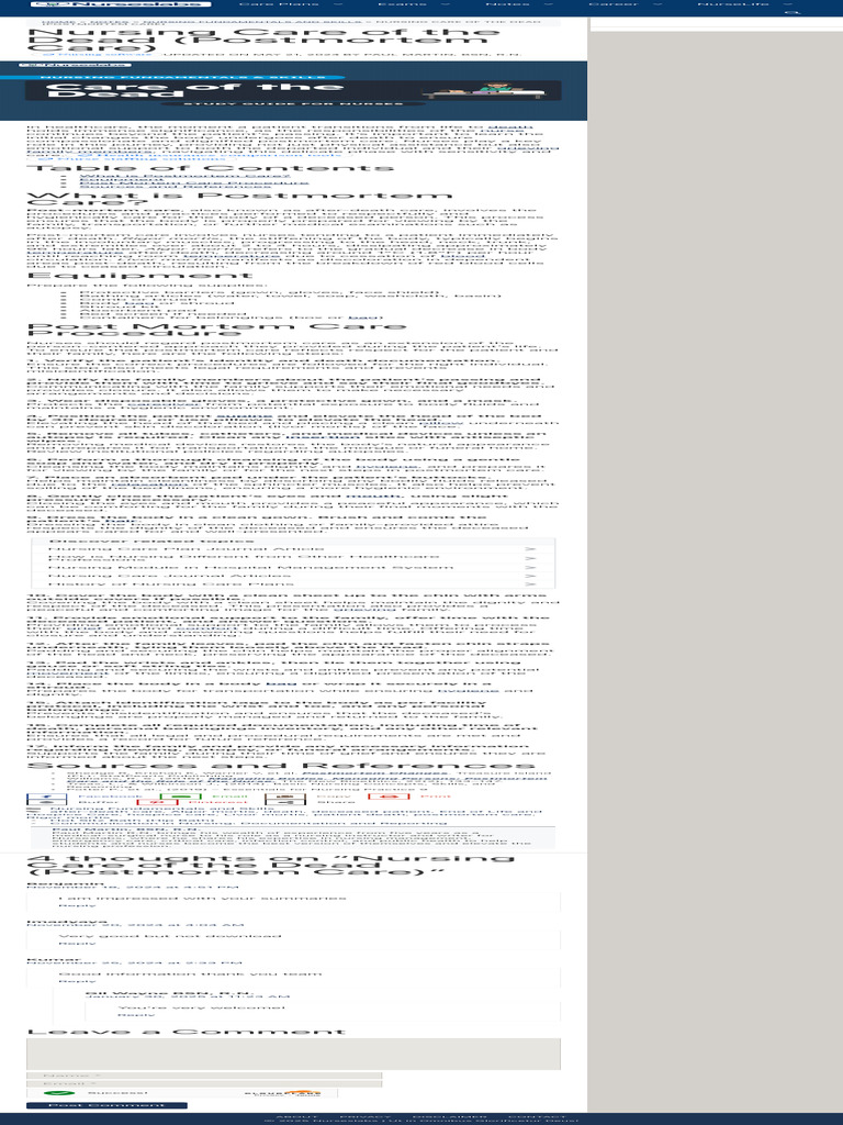 Nursing Care of the Dead (Postmortem Care) - Nurseslabs | PDF | Autopsy ... Nursing Care of the Dead (Postmortem Care) - Nurseslabs | PDF | Autopsy ...