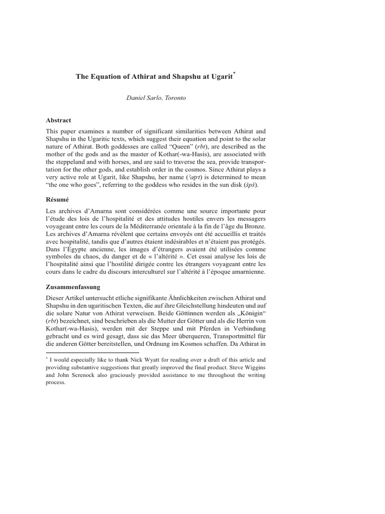 The Equation of Athirat and Shapshu at U | PDF | Ancient Near East ...