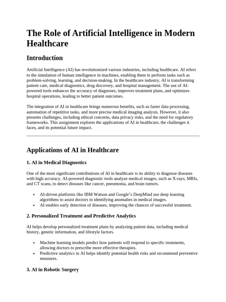 The Role of Artificial Intelligence in Modern Healthcare | PDF ...