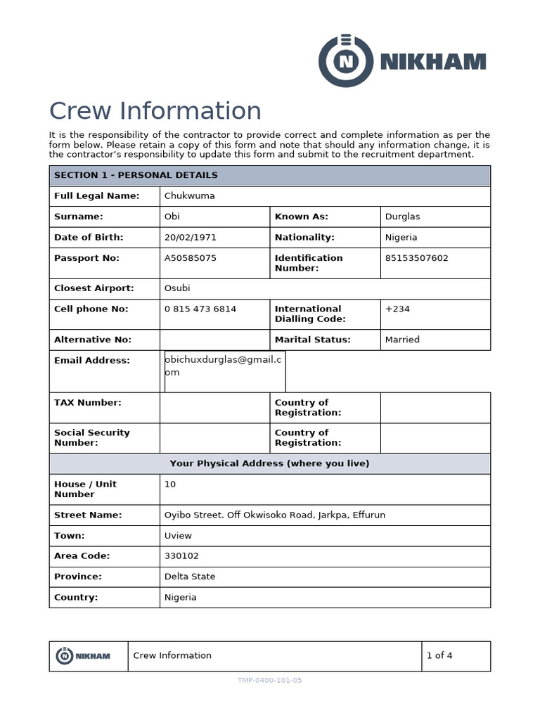 TMP-0400-101-05 (Crew Information Sheet) | PDF