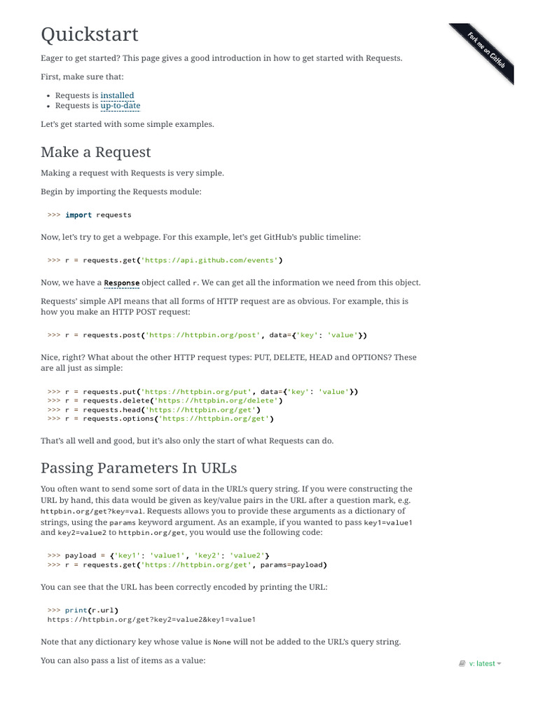 Quickstart — Requests 2.28.1 Documentation | PDF | Http Cookie | Web Server