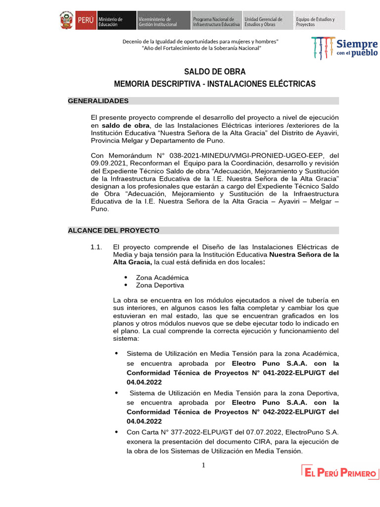 MEMORIA DESCRIPTIVA ELECTRICA | PDF | Relámpago | Ingenieria Eléctrica