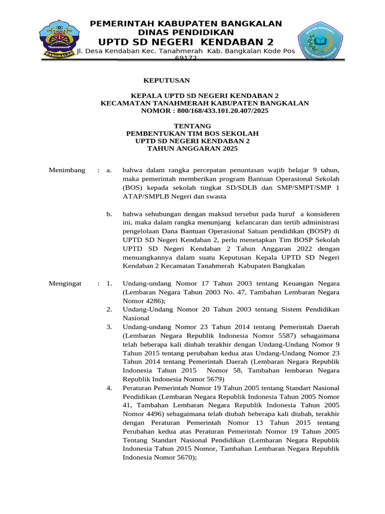 Contoh SK TIM BOS 2025-1 | PDF
