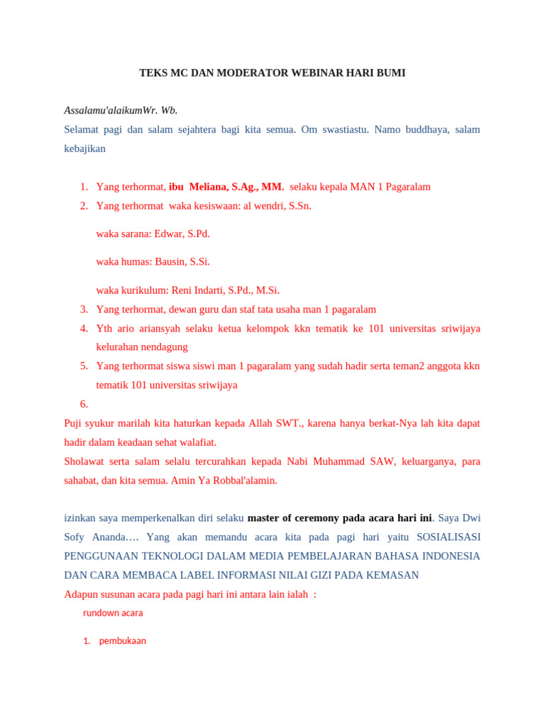 Teks MC Entrepreneurship Workshop 2023 | PDF