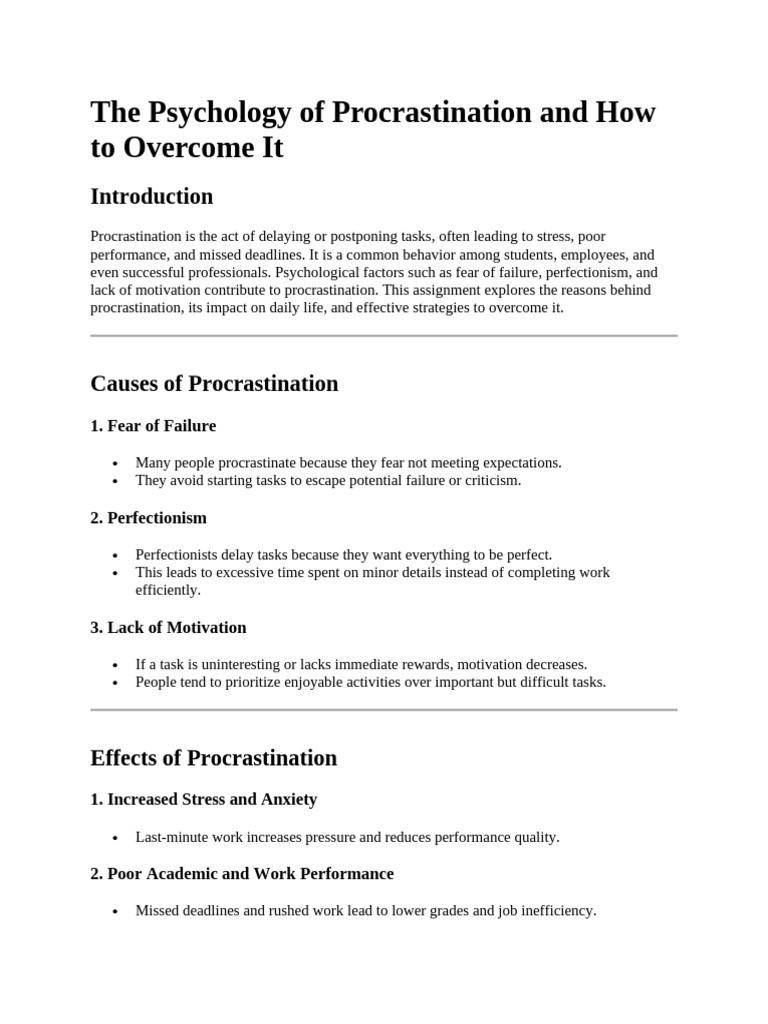 The Psychology of Procrastination and How To Overcome It | PDF