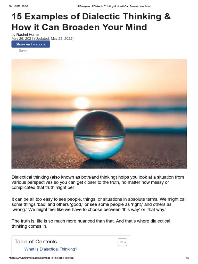 15 Examples of Dialectic Thinking & How It Can Broaden Your Mind | PDF | Thought | Mind