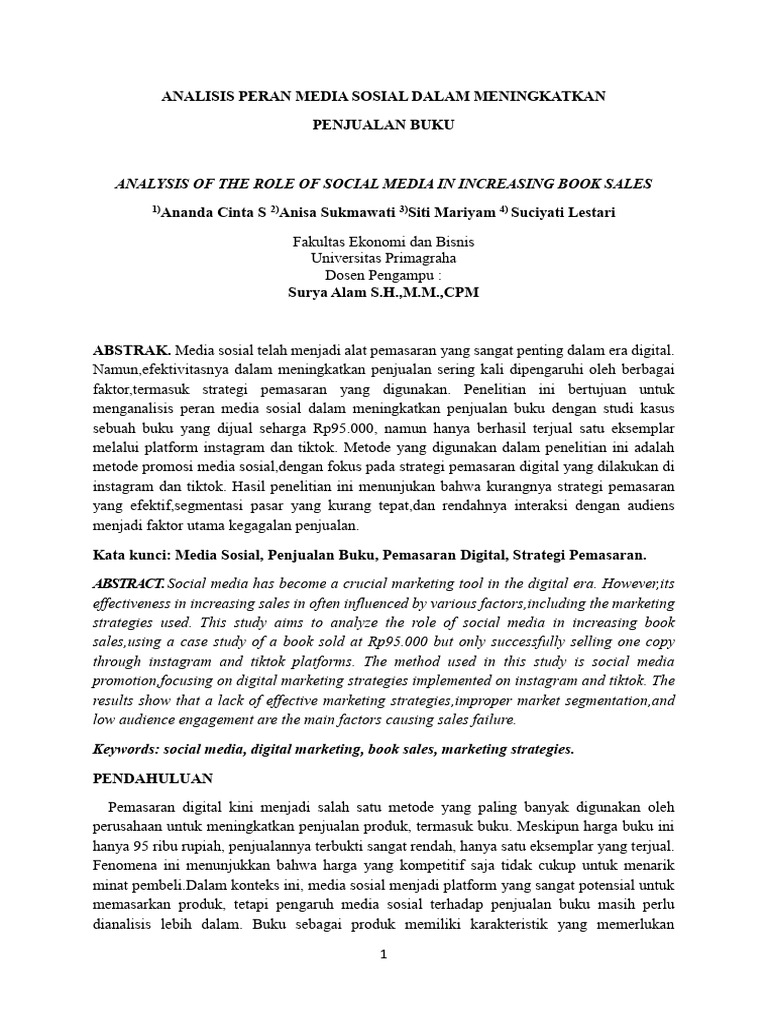 Analisis Peran Media Sosial Dalam Meningkatkan (1) | PDF