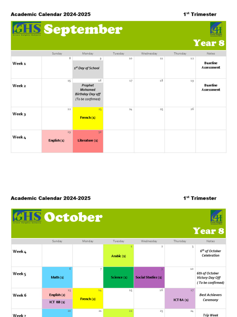 1st Trimester Academic Calenda 1026504134 | PDF | Academic Term